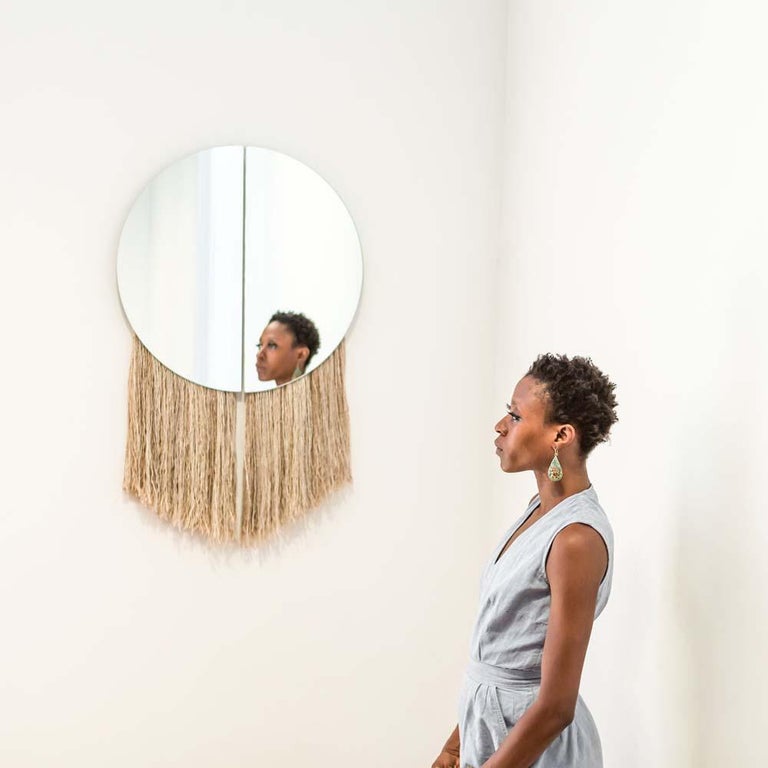 Apollo Mirror Antique Glass and Natural Fiber For Sale at 1stDibs