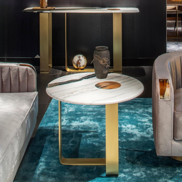 Apollo Side Table in Marble with Glossy Inlay in Corno Italiano, Mod ...