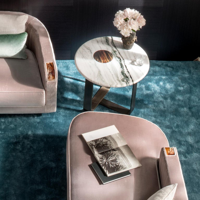 Apollo Side Table in Marble with Glossy Inlay in Corno Italiano, Mod ...