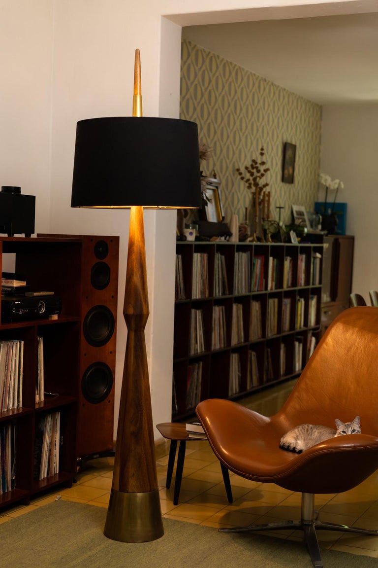 Apolo Floor Lamp w/Natural Matte Parota, Hand-Forged Brass, Made in MX ...