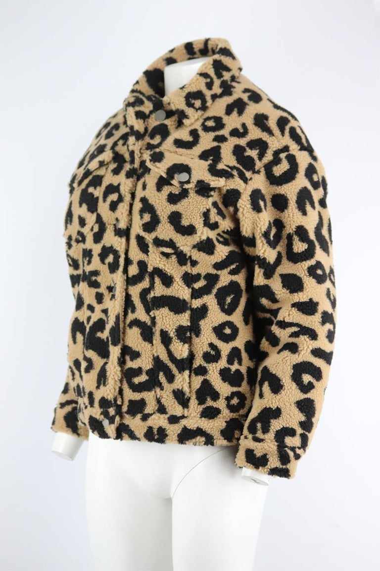Apparis Leopard Print Faux Shearling Jacket Small For Sale at 1stDibs