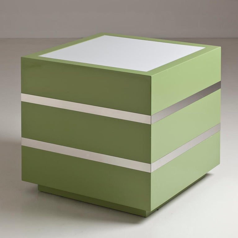 Apple Green Lacquer and Polished Steel Lightbox, 1970s For Sale at 1stDibs
