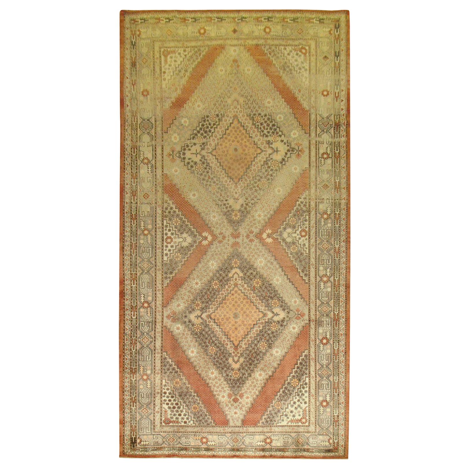 Vintage Orange Khotan Handmade Medallion Motif Gallery Wool Rug For ...
