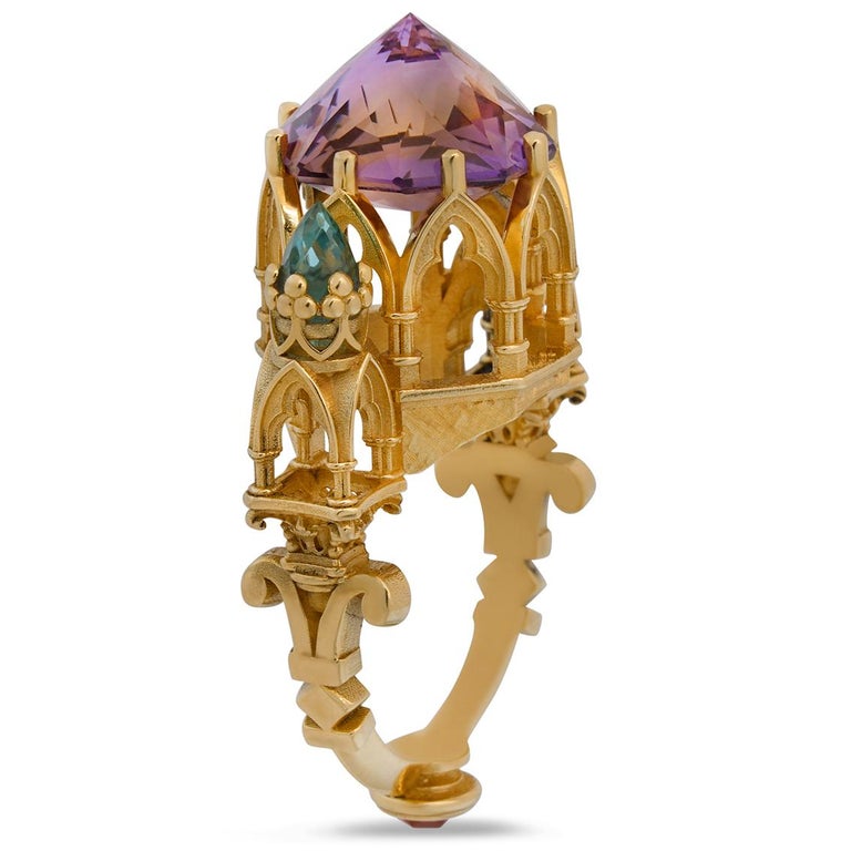 Ametrine, Blue Topaz and Sapphire gold ring For Sale at 1stDibs