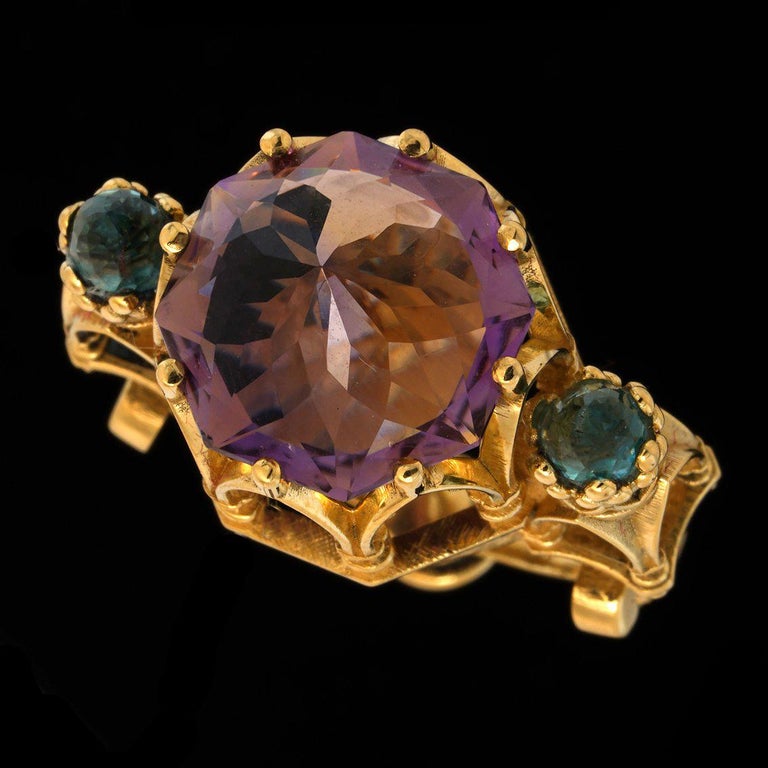 Ametrine, Blue Topaz and Sapphire gold ring For Sale at 1stDibs