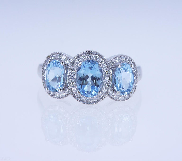 Customizable Aqua and Diamond 3-Stone Ring For Sale at 1stDibs