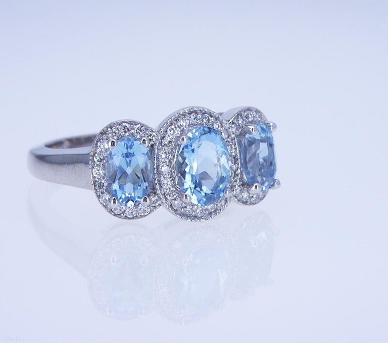 Customizable Aqua and Diamond 3-Stone Ring For Sale at 1stDibs