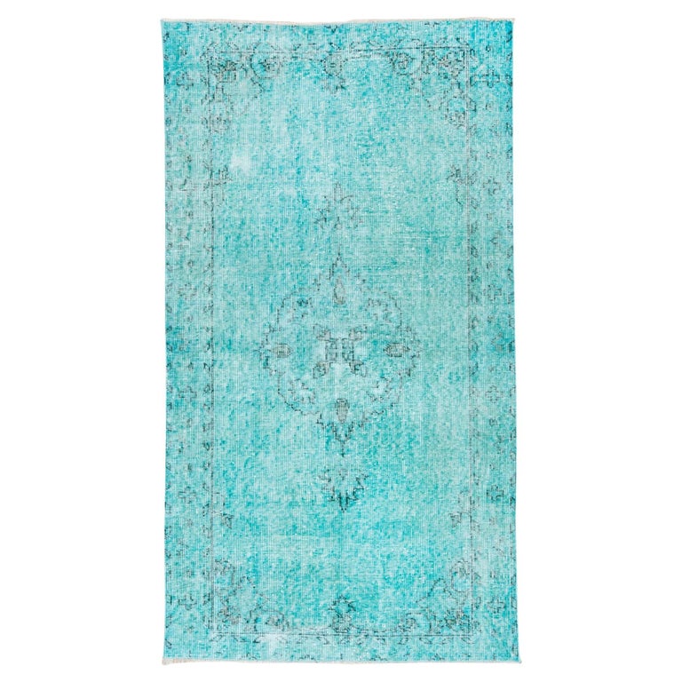 Aqua and Turquouse Overdyed Sparta Rug, Black Accents, Medallion For ...