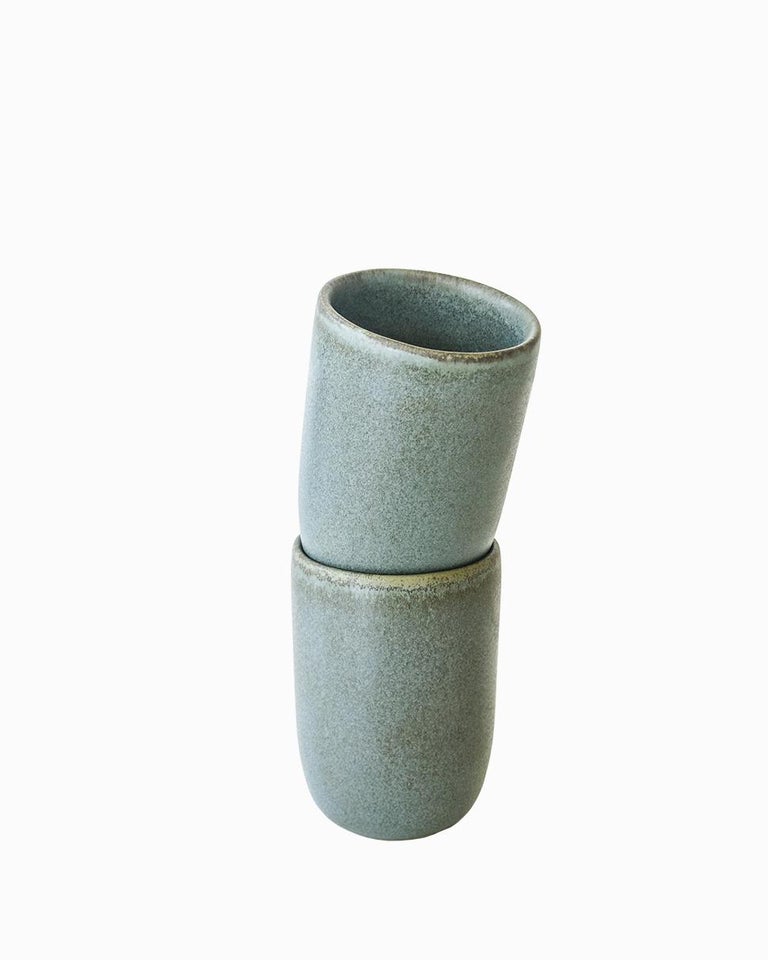 Aqua Ceramic Handmade Organic Modern Cups, Set of 4 For Sale at 1stDibs