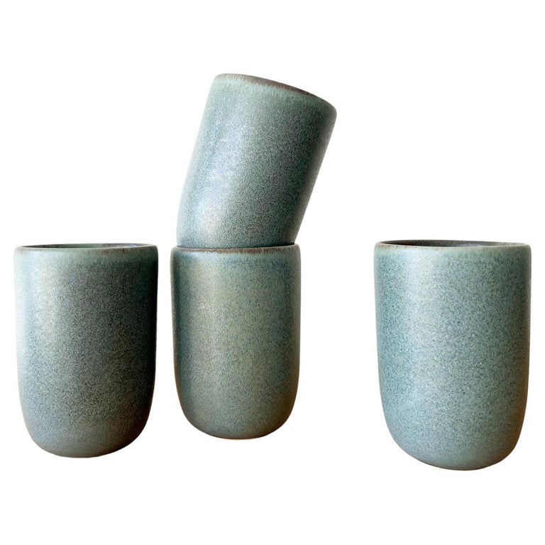 Aqua Ceramic Handmade Organic Modern Cups, Set of 4 For Sale at 1stDibs