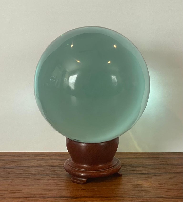 Aqua Colored Art Glass Orb Sculpture on Stand For Sale at 1stDibs