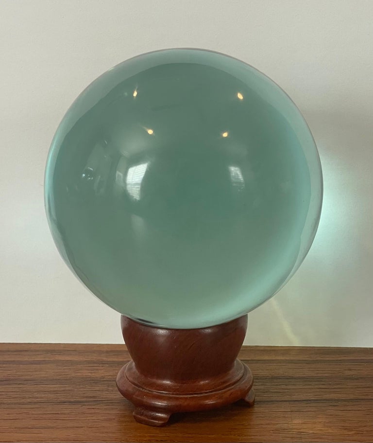 Aqua Colored Art Glass Orb Sculpture on Stand For Sale at 1stDibs