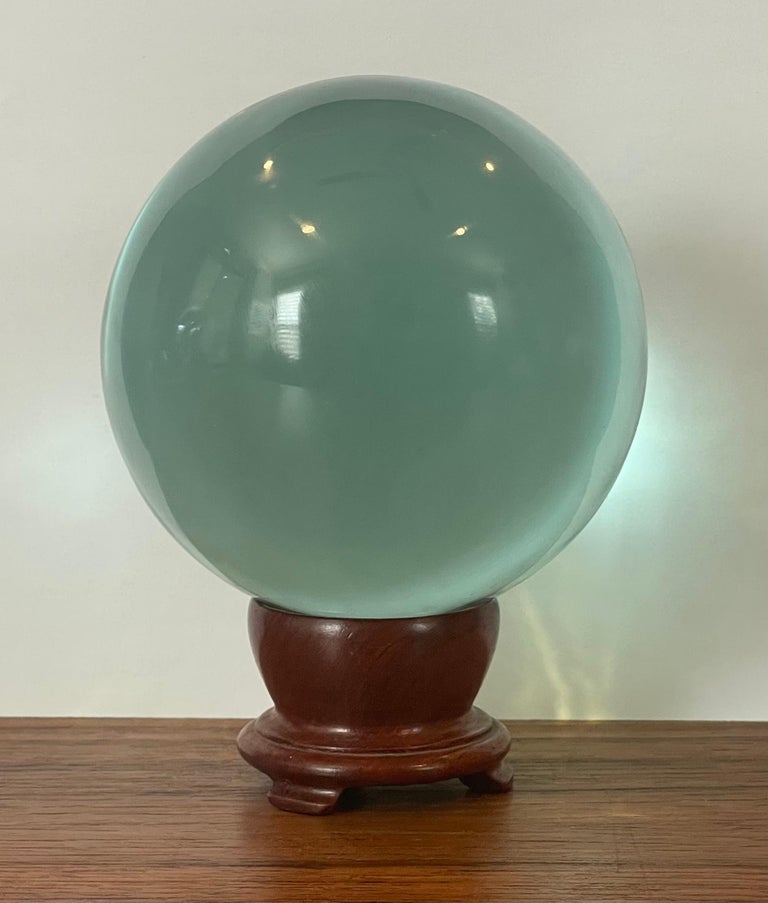 Aqua Colored Art Glass Orb Sculpture on Stand For Sale at 1stDibs