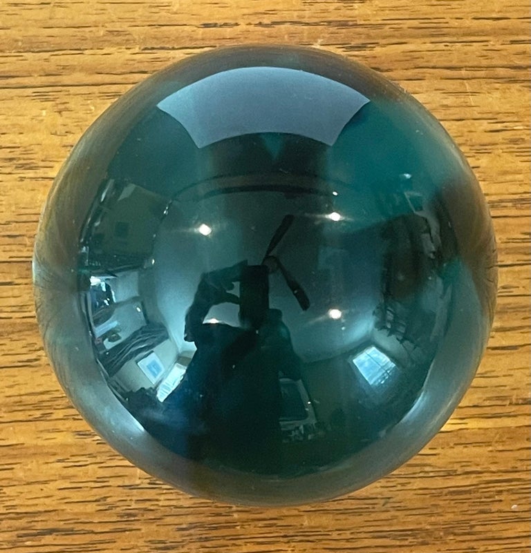 Aqua Colored Art Glass Orb Sculpture on Stand For Sale at 1stDibs
