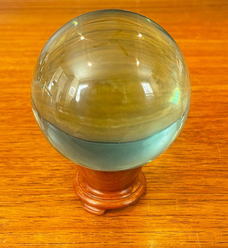 Aqua Colored Art Glass Orb Sculpture on Stand For Sale at 1stDibs