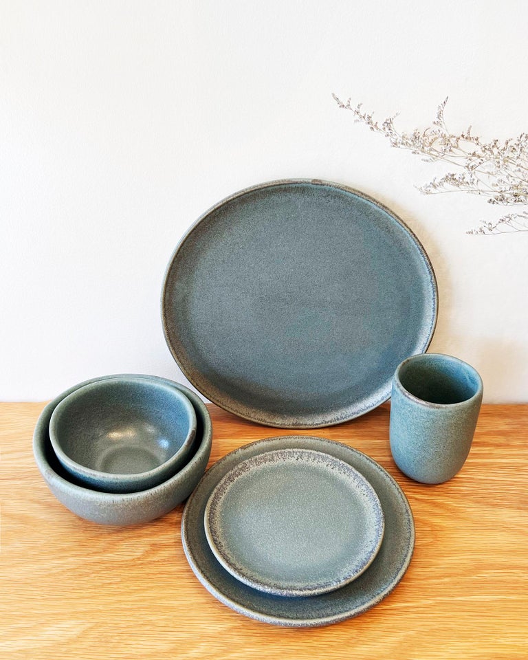 Aqua Handmade Organic Modern Dinner Plates, Set of 4 For Sale at 1stDibs