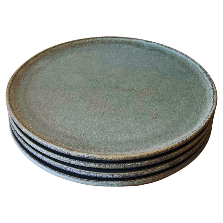 Aqua Handmade Organic Modern Dinner Plates, Set of 4 For Sale at 1stDibs