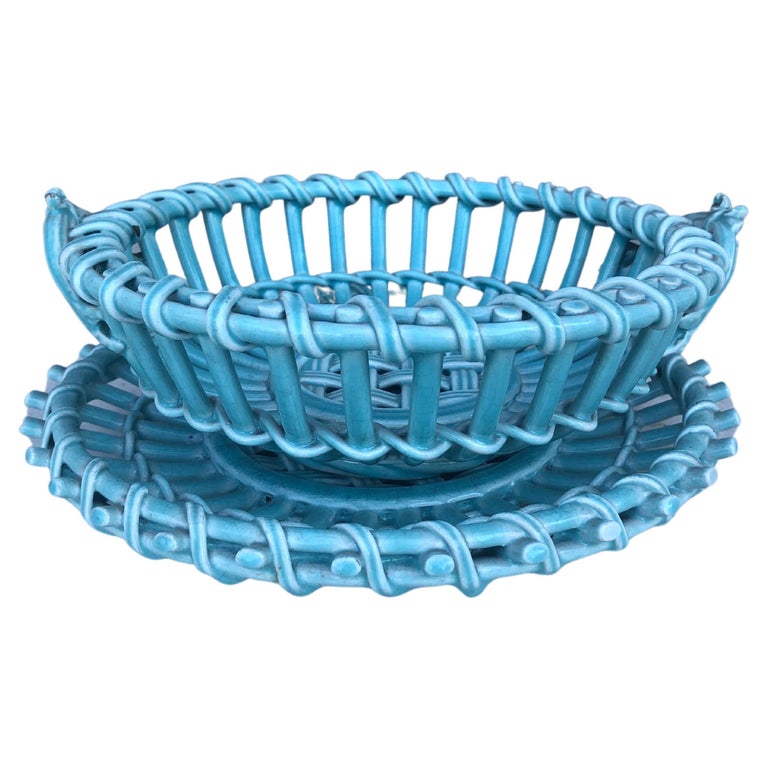 Aqua Majolica Basket with Plate Sarreguemines, circa 1930 For Sale at ...