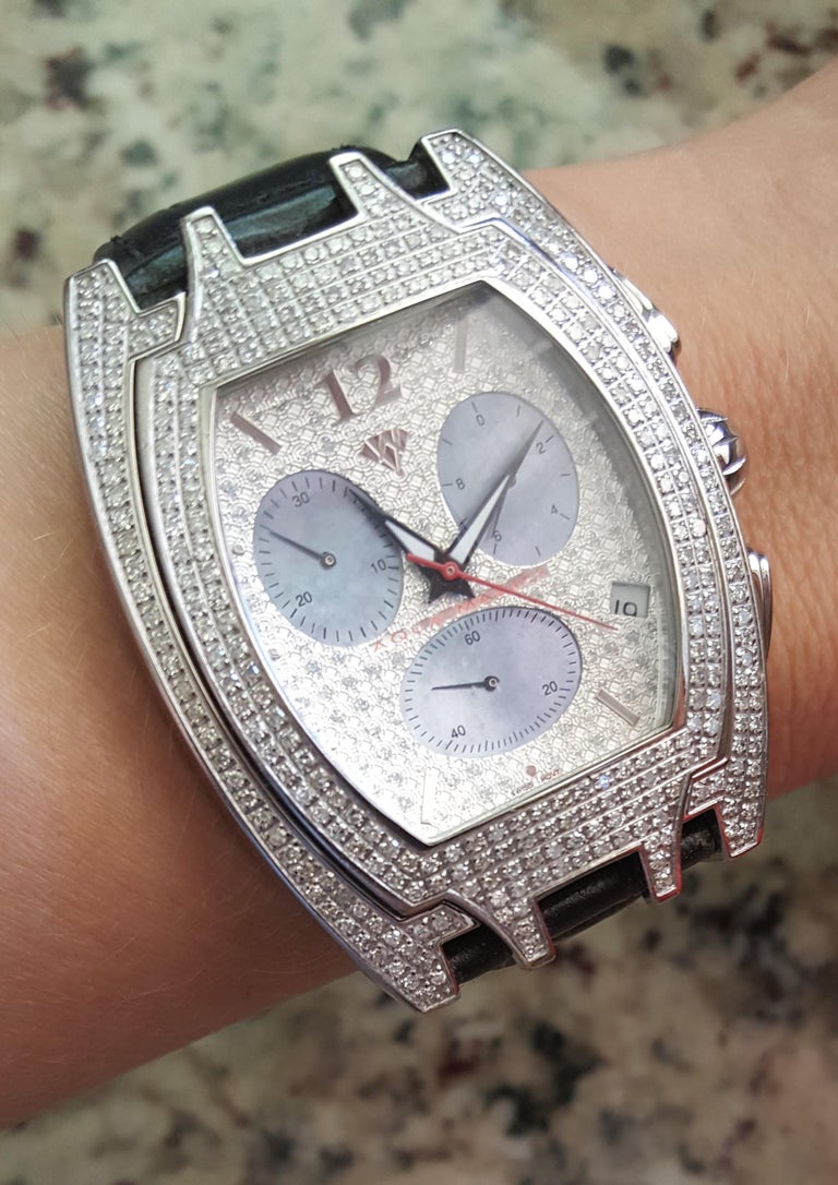 Aqua Master Genuine Diamond Watch Stainless Steel Black Leather Band at ...