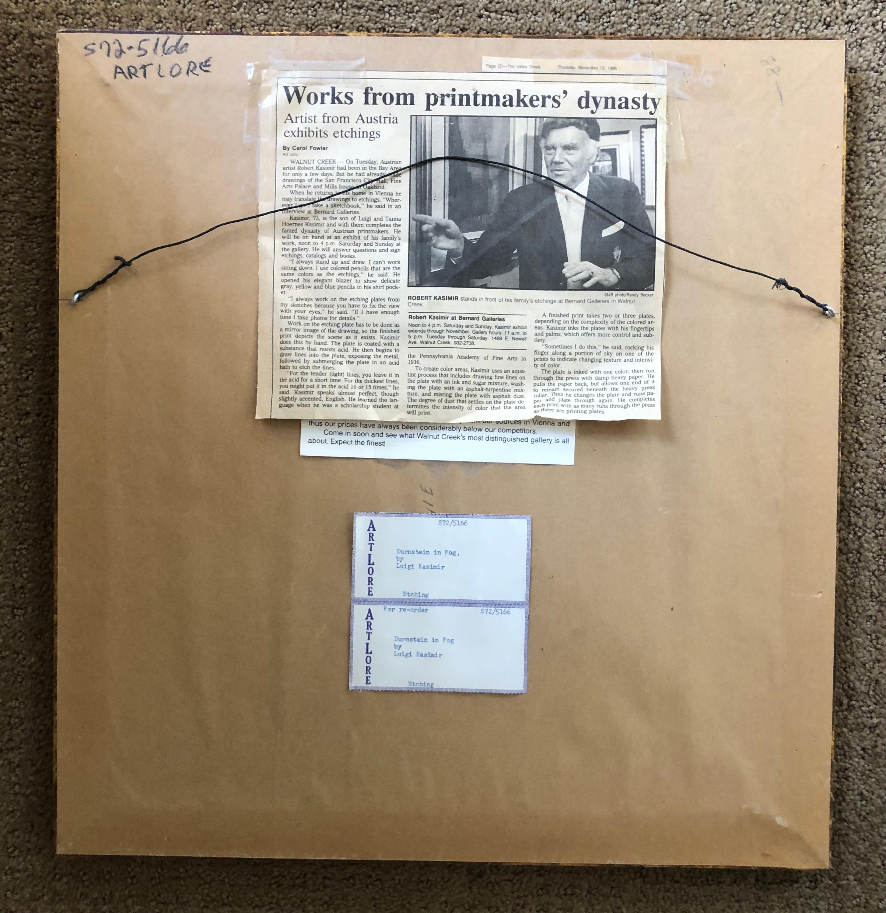 Aqua Tint Etching "Durnstein in Fog" by Luigi Kasimir at 1stDibs