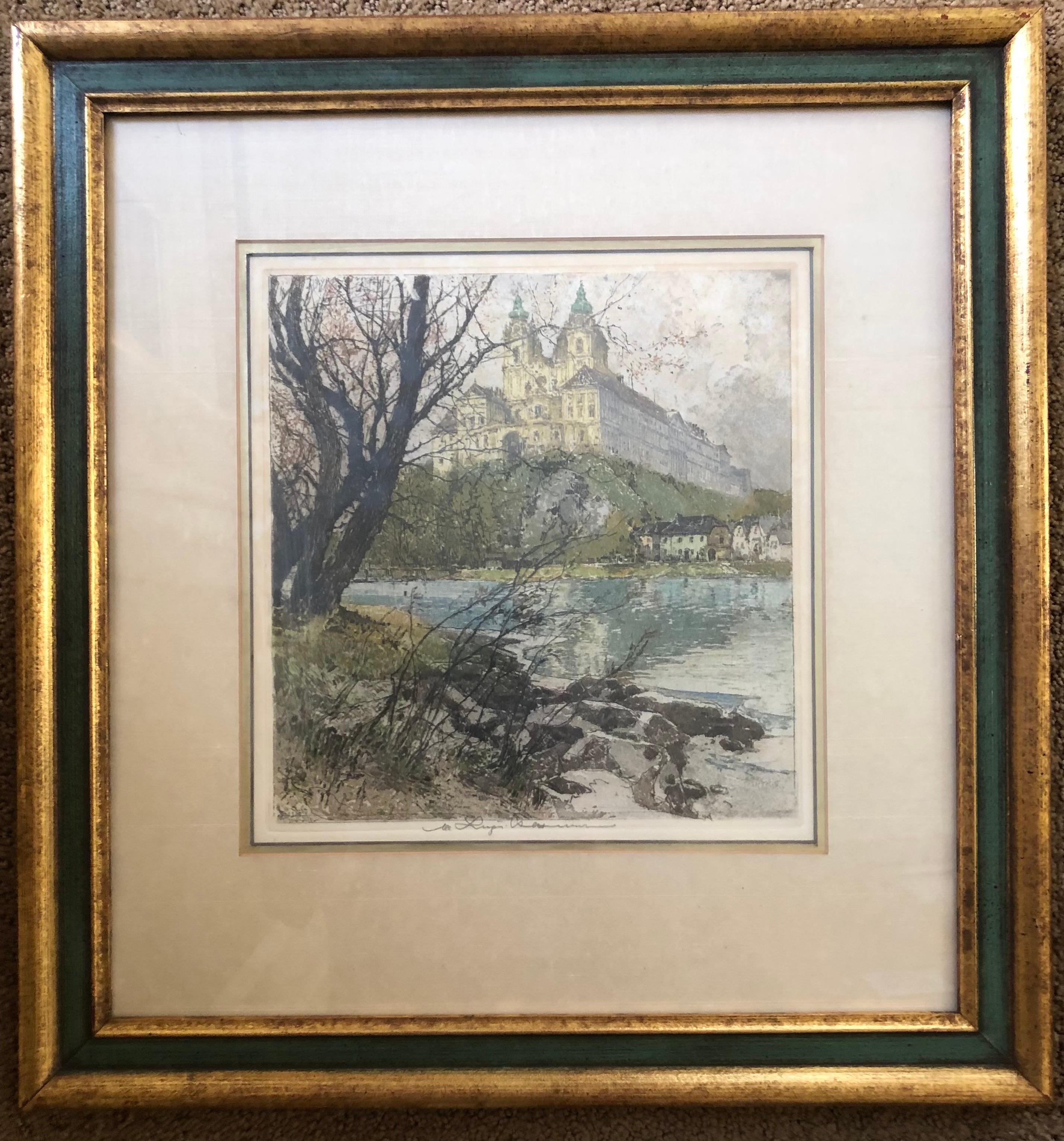 Aqua Tint Etching "Melk Monastery on the Danube" by Luigi Kasimir at 1stDibs