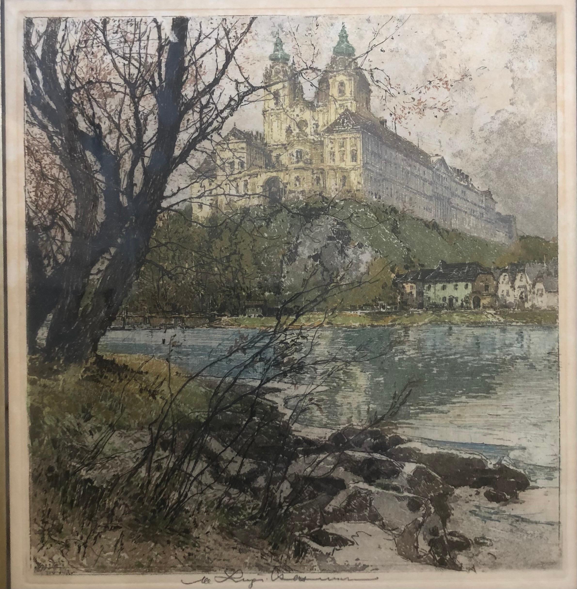 Aqua Tint Etching "Melk Monastery on the Danube" by Luigi Kasimir at 1stDibs
