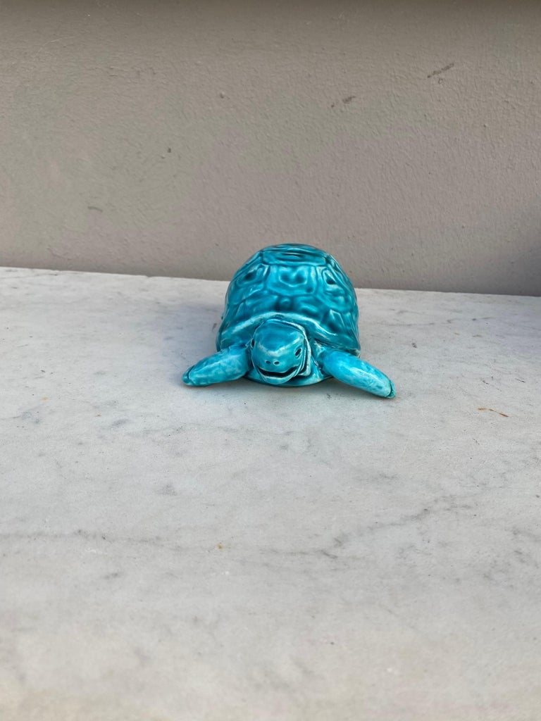 Aqua Turquoise Majolica Turtle Clement Massier, circa 1890 For Sale at ...