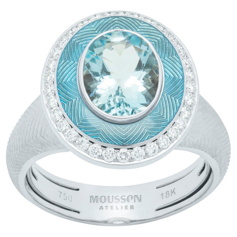 Aquamarine 1.66 Carat Diamonds 18 Karat White Gold Tweed Ring For Sale ...