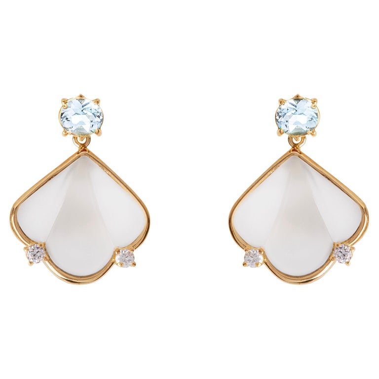 Aquamarine 18K Yellow Gold Diamonds Rock Crystal Classy Drops Earrings ...