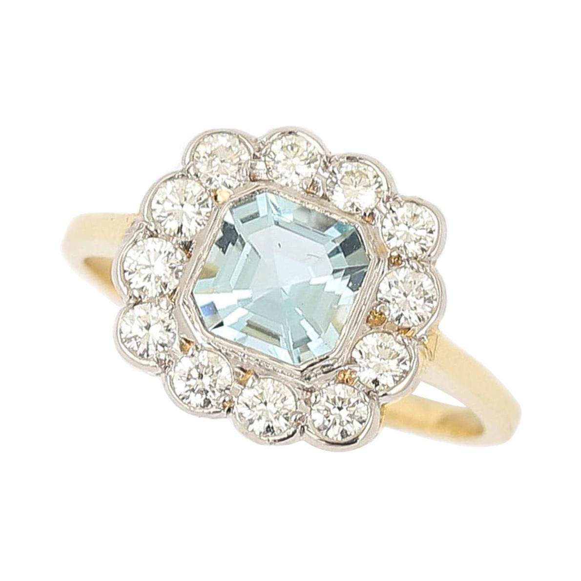 Art Deco 3.40 Carat Aquamarine and Diamond Platinum Dress Cocktail Ring ...