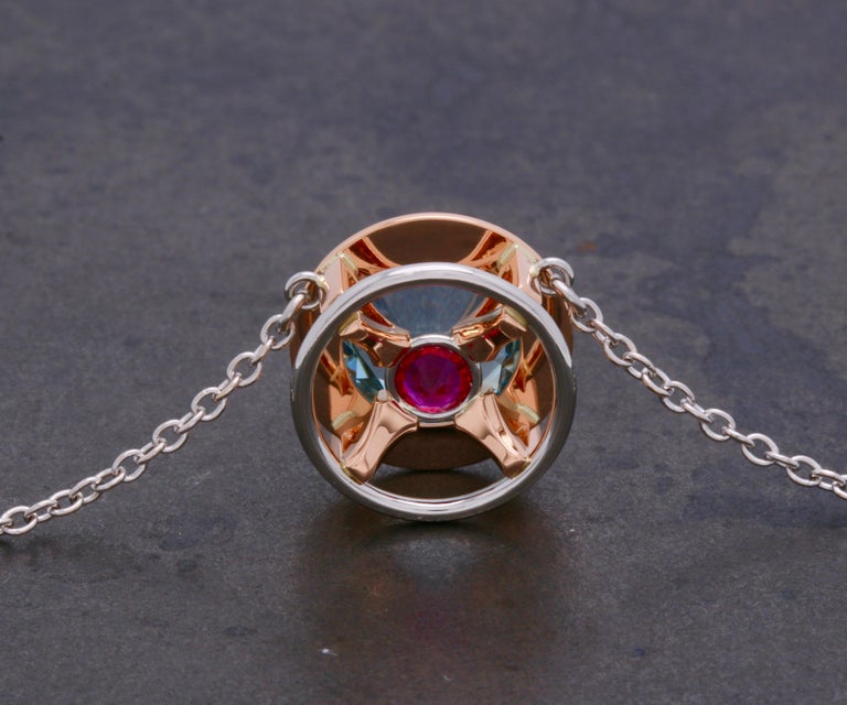 Aquamarine and Ruby, 18k Rose Gold and Platinum Solitaire Pendant ...