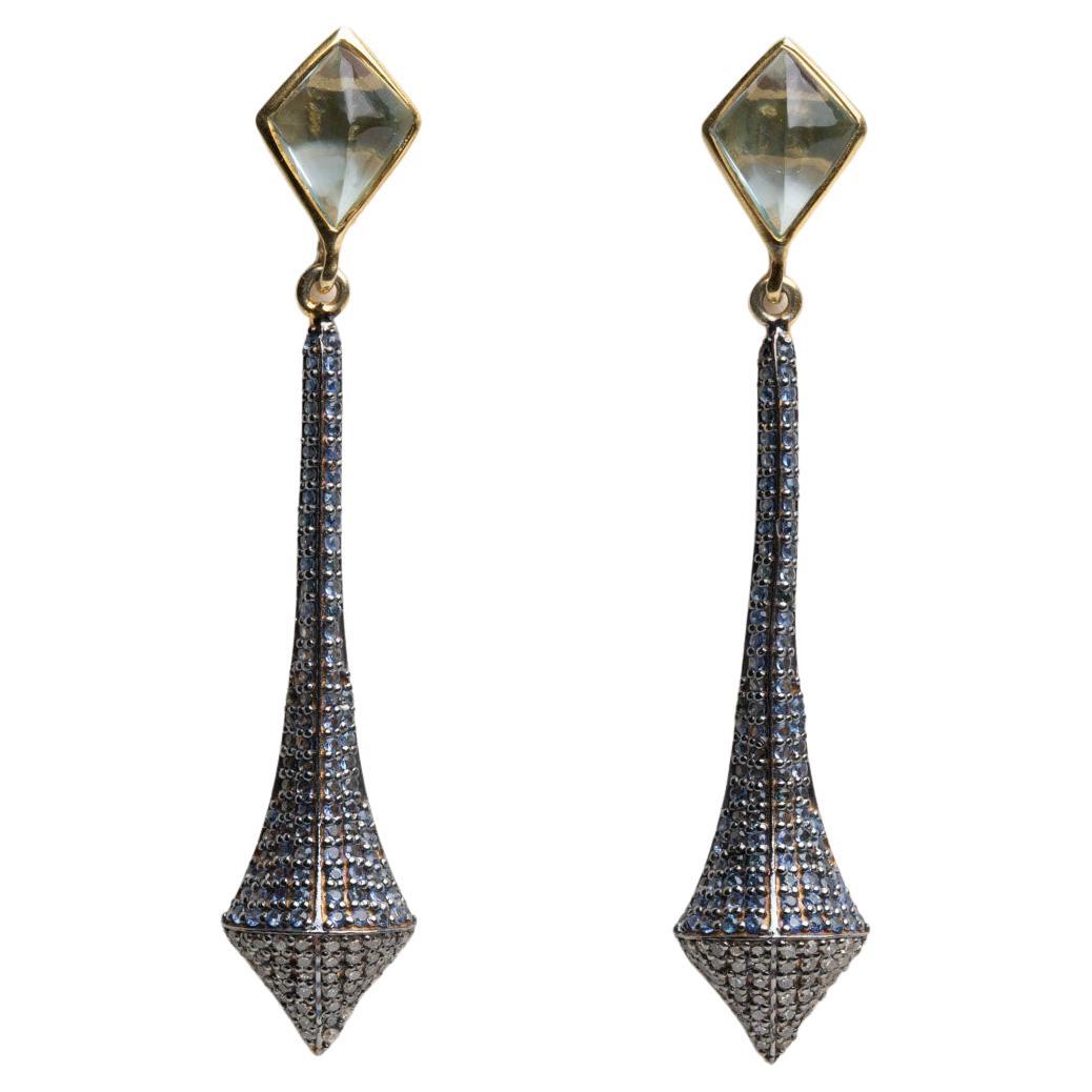 Diamond and Sapphire Dangle Earrings at 1stDibs