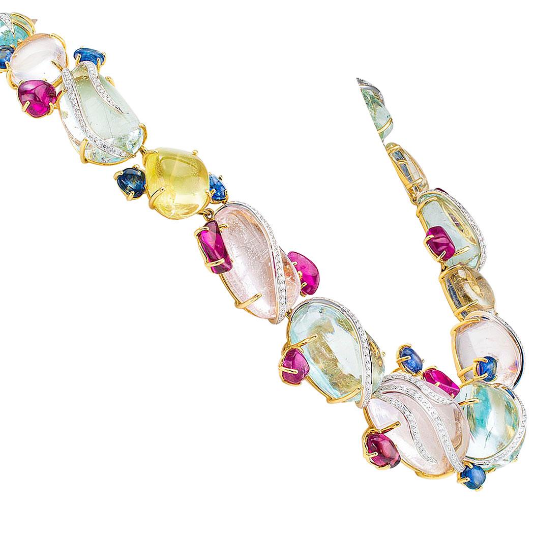 Aquamarine Beryl Diamond Sapphire Tourmaline Gold Necklace For Sale at ...