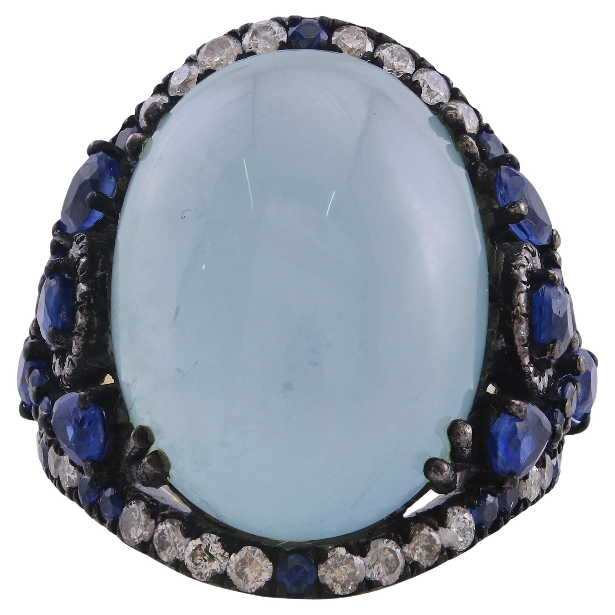 Aquamarine, Blue Sapphire, Kyanite and Diamond Victorian Split Shank ...