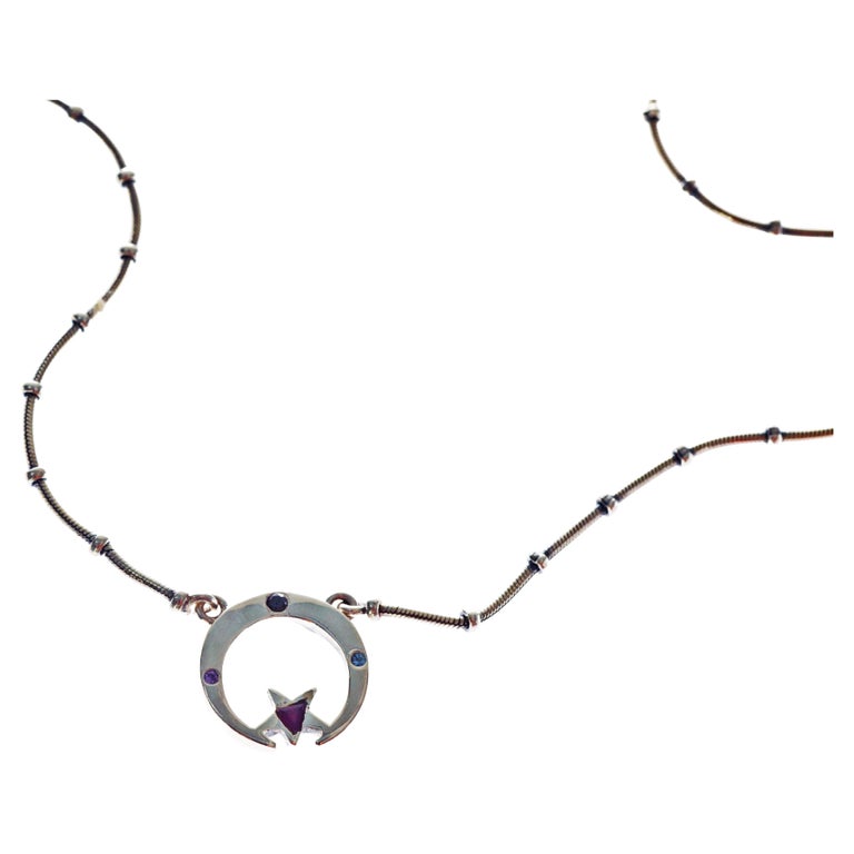 Aquamarine Blue Sapphire Ruby Emerald Crescent Moon Star Necklace ...