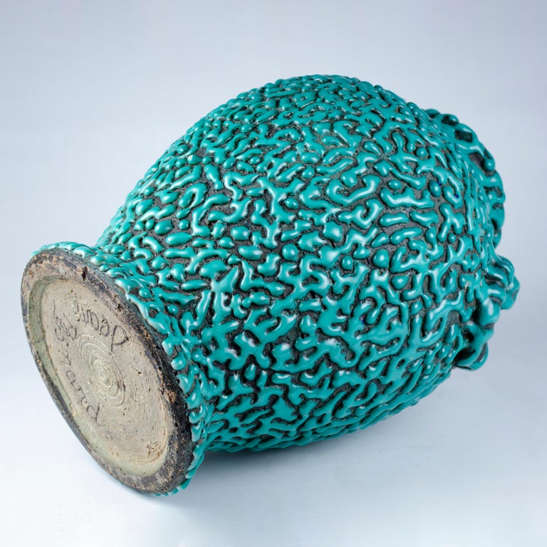 Aquamarine Ceramic Vase by Jean Besnard For Sale at 1stDibs