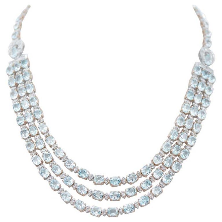 Aquamarine Colour Topazs, Diamonds, 14 Karat White and Rose Gold ...
