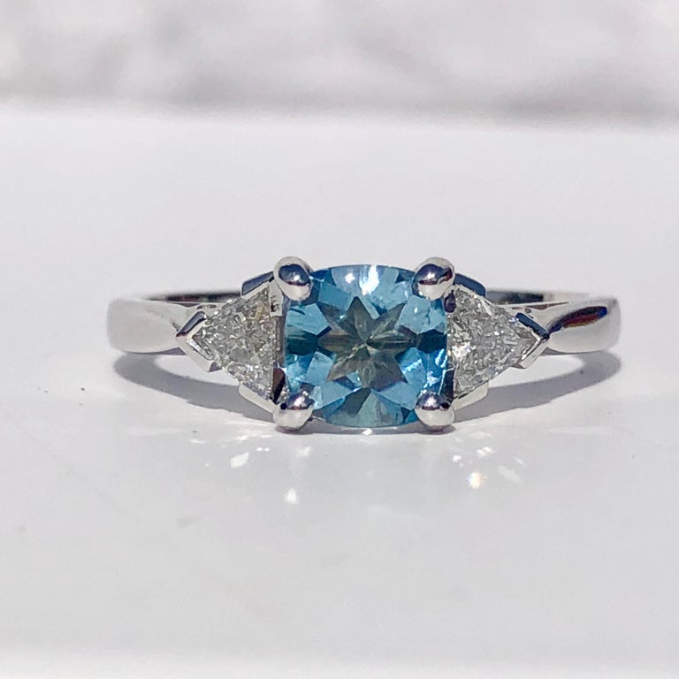 Aquamarine Cushion Cut With White Trilliant Diamond Shoulders ...