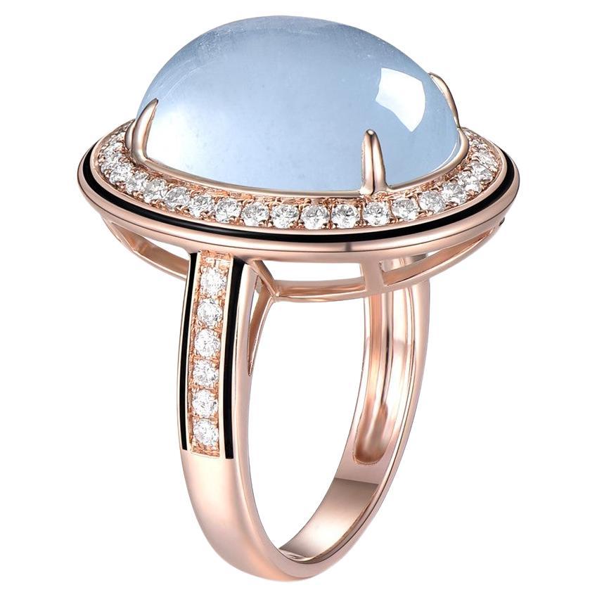 Aquamarine Diamond Black Enamel Cocktail Ring in 14 Karat Rose Gold at ...