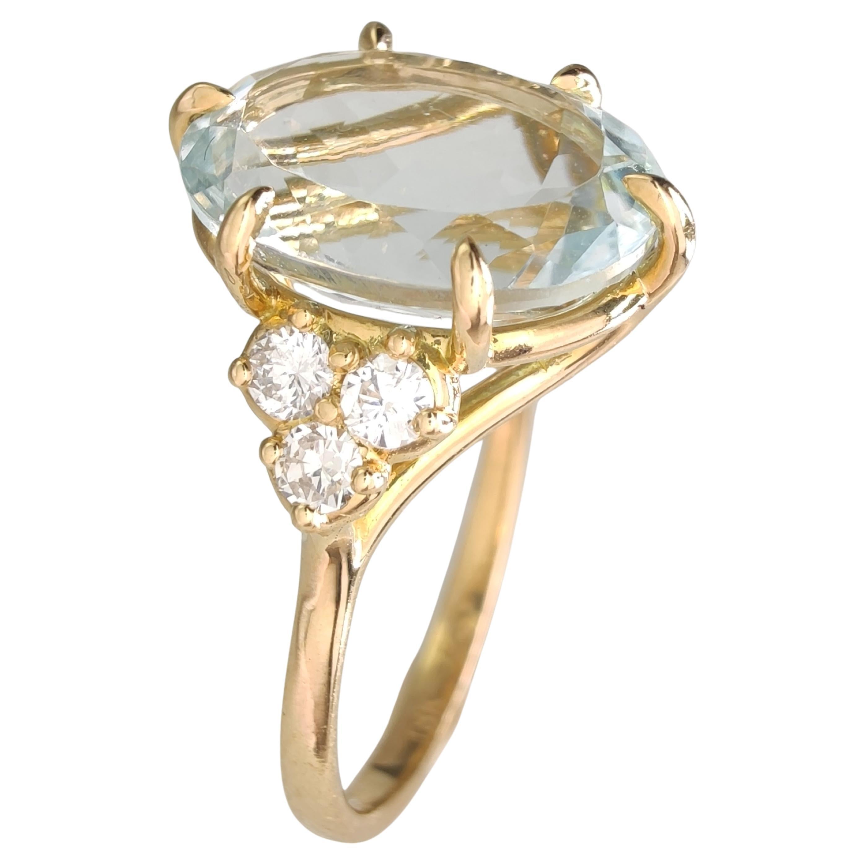 Certified Aquamarine Diamond 14K Solid Gold Engagement Ring -Gift for ...