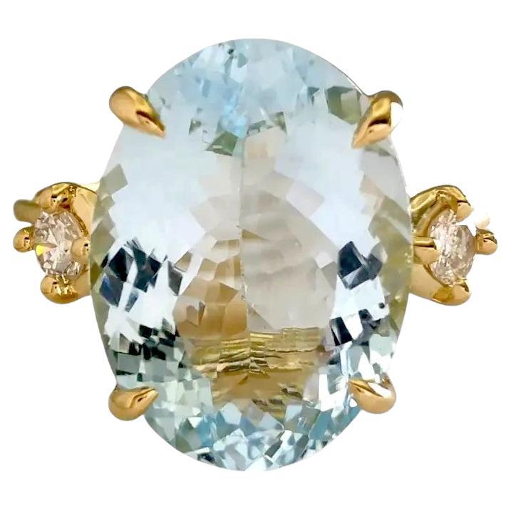 Aquamarine Diamond Ring 18K Gold Oval - Resizable Engagement Gift for ...