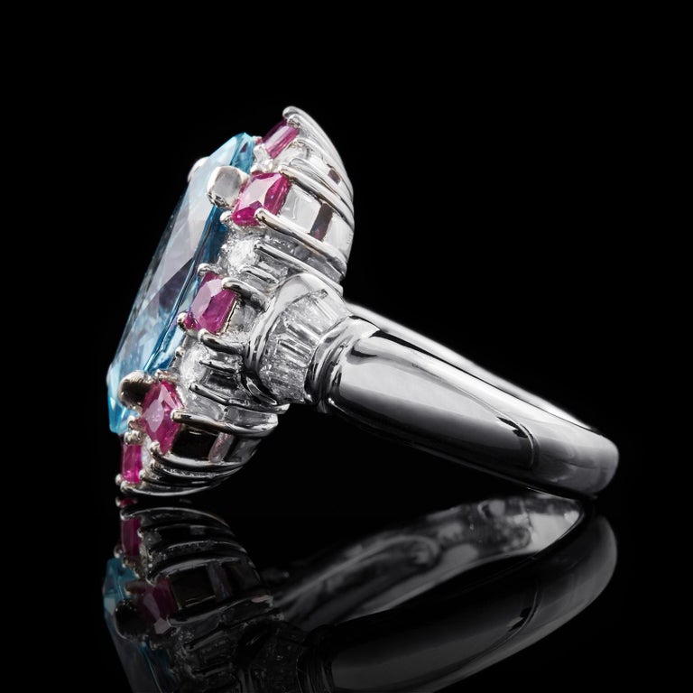 Aquamarine, Diamond and Ruby Ring For Sale at 1stDibs