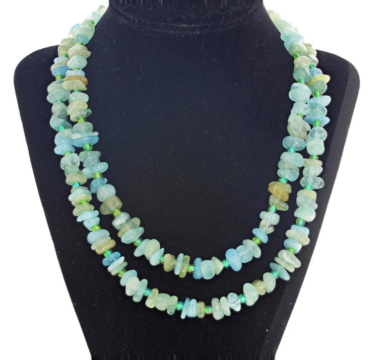 Gemjunky Intensely Sparkling 17.5" Aquamarine Double Strand Necklace at 1stDibs