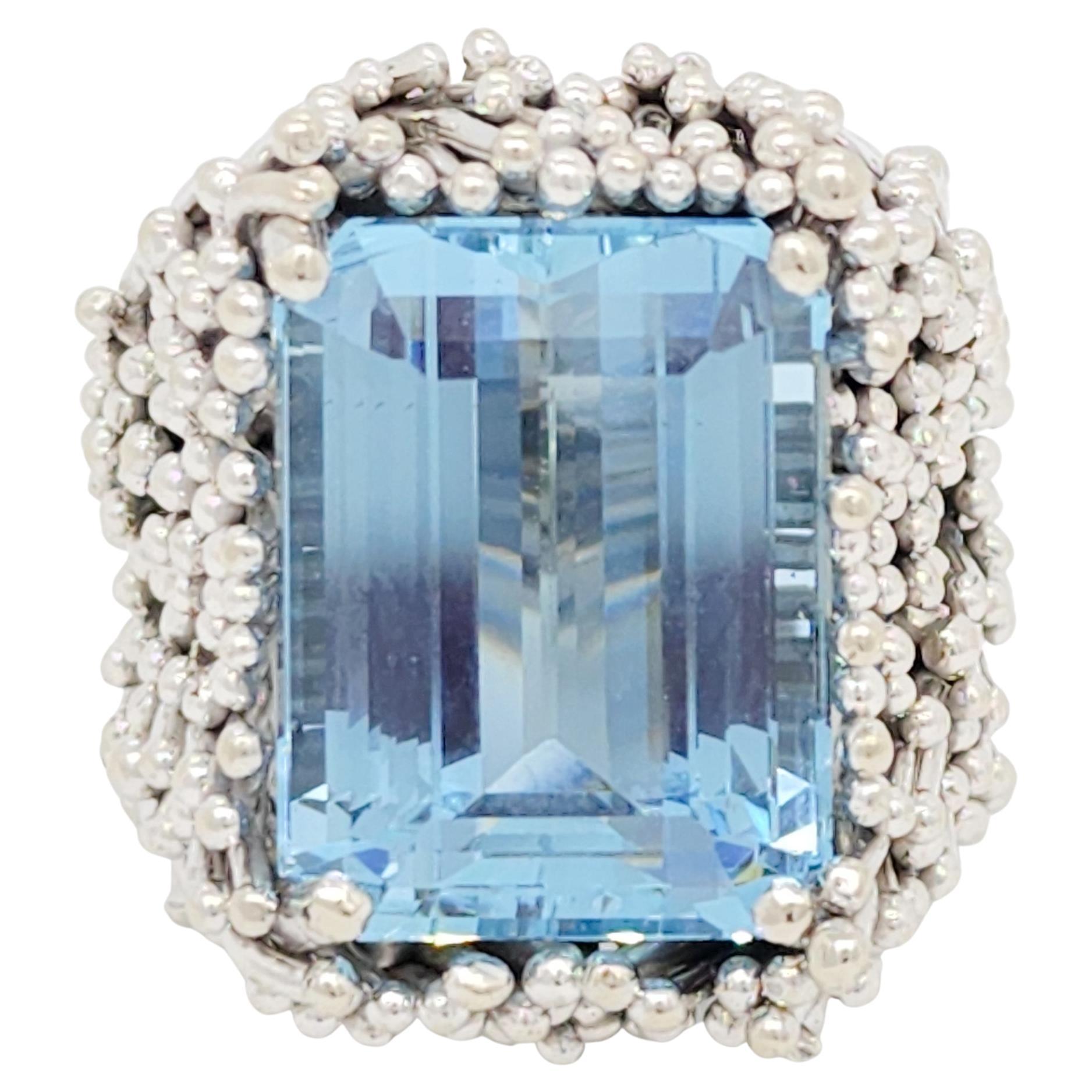 Emerald Cut Aquamarine Cocktail Ring For Sale at 1stDibs