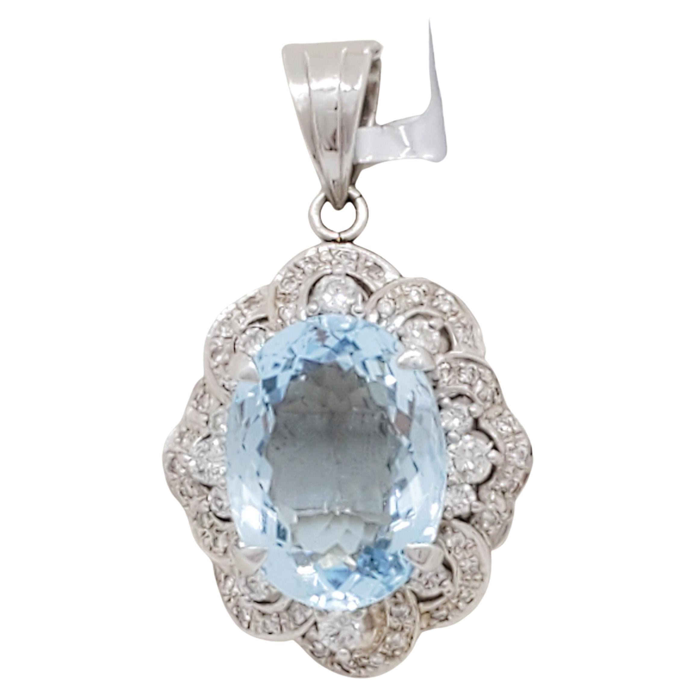 64 Carat Santa Maria Aquamarine Edwardian Platinum Diamond Pendant ...