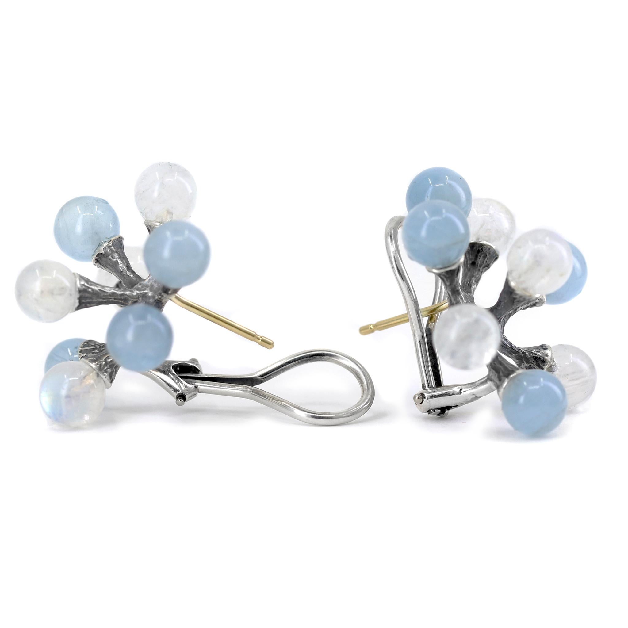 Aquamarine Rainbow Moonstone Oxidized Silver Single Jacks Earrings, John Iversen at 1stDibs ...