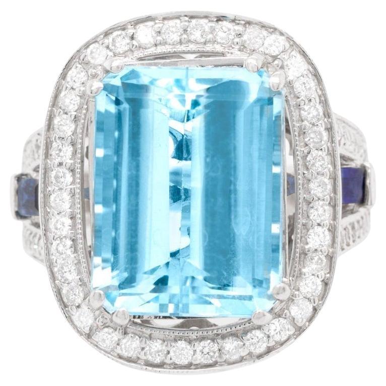 18 Karat Gold Aquamarin-Ring mit 18 Karat Diamanten und Saphiren im ...