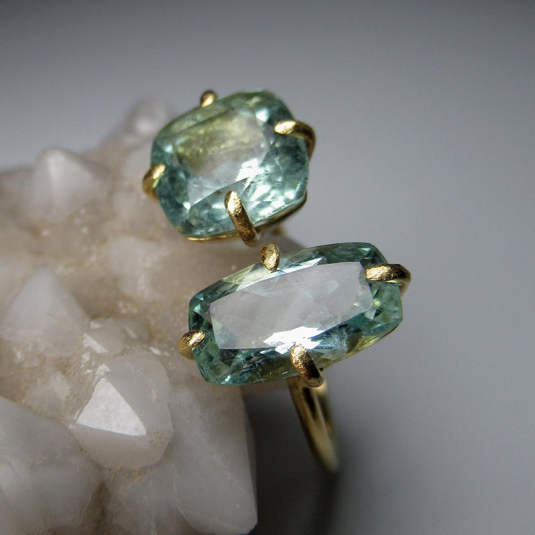 Aquamarine Ring Gold Modern Engagement Ring Natural Blue Beryl Two ...