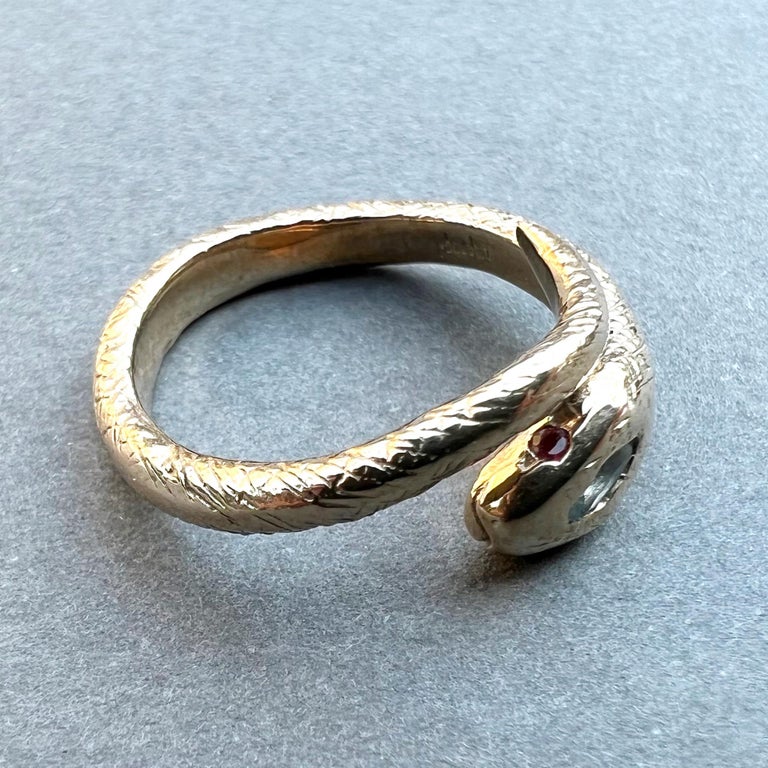 Aquamarine Ruby Snake Ring Bronze Victorian Style Animal jewelry J ...