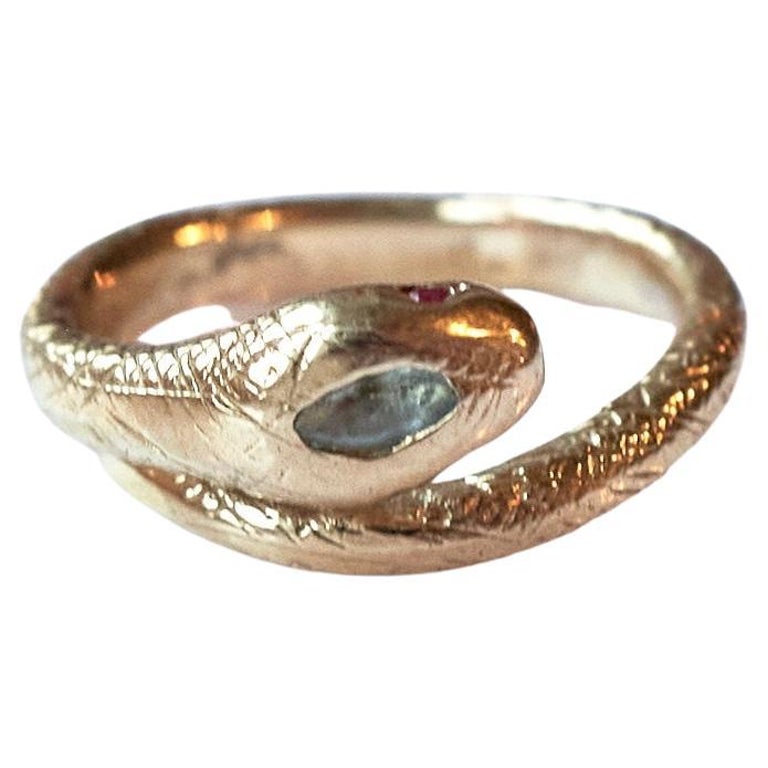 Aquamarine Ruby Snake Ring Victorian Style Bronze J Dauphin For Sale at ...